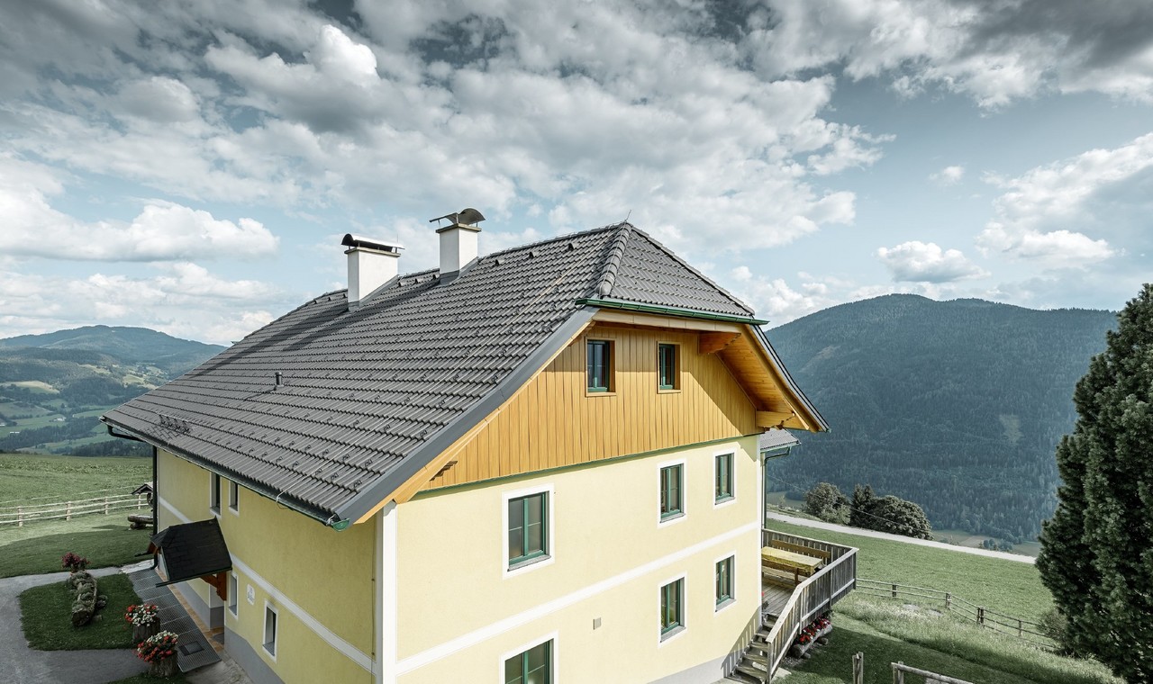 Gable cladding in wood finish | PREFA